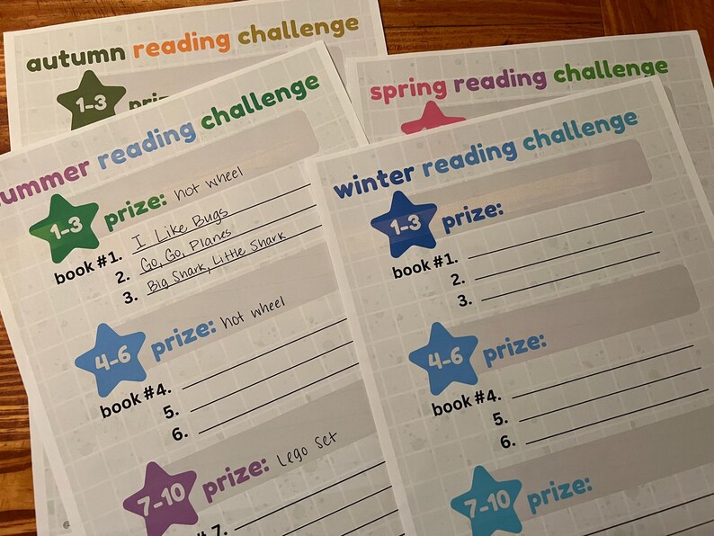 Printable Kid's Reading Challenge Charts All 4 Seasons - Etsy