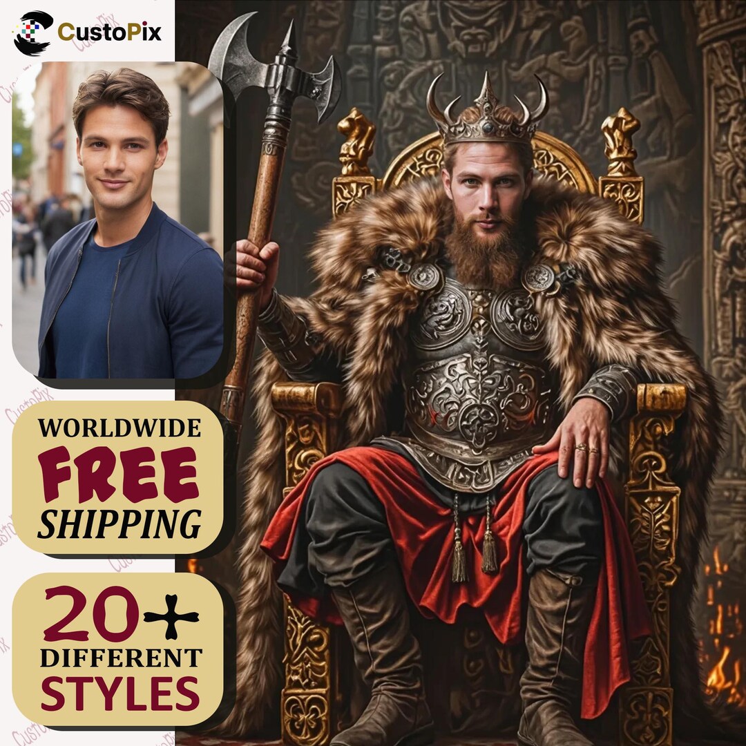 Custom Viking Portrait Art, Norse Warrior Painting, Personalized Men's ...