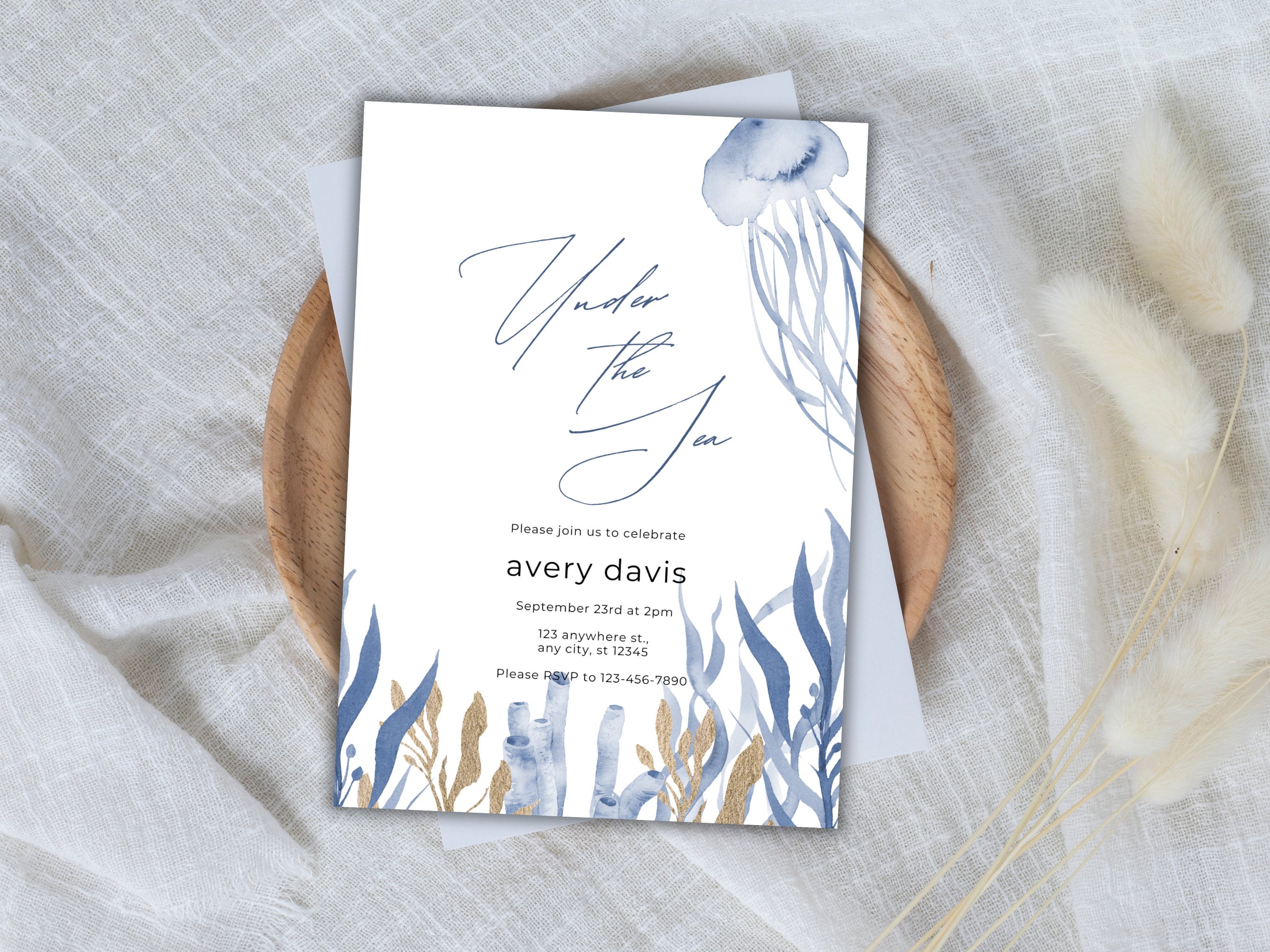 Beach Party Invitation, Under the Sea, Beach Watercolor Invite, Coastal ...