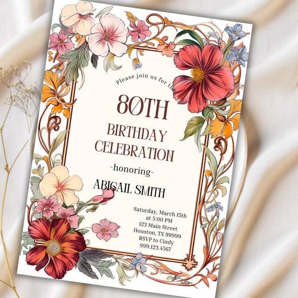 80th Birthday Party Invitation, 90th Birthday, 80th Birthday, 70th ...