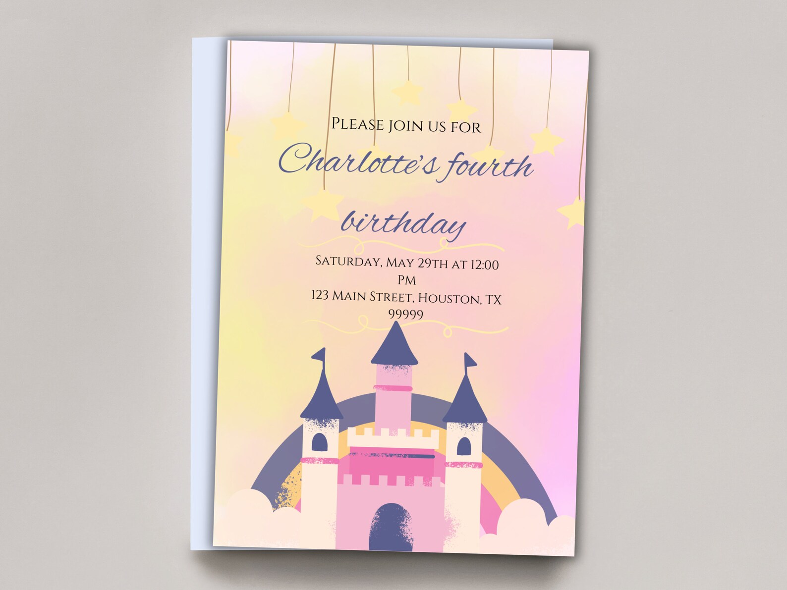 Princess Castle Birthday Invitation Castle Rainbow Customizable ...