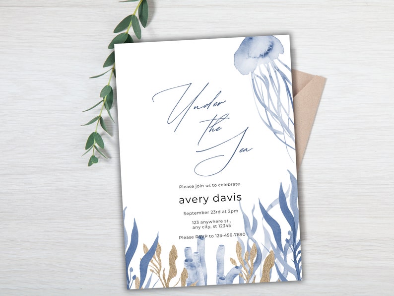 Beach Party Invitation, Under the Sea, Beach Watercolor Invite, Coastal ...