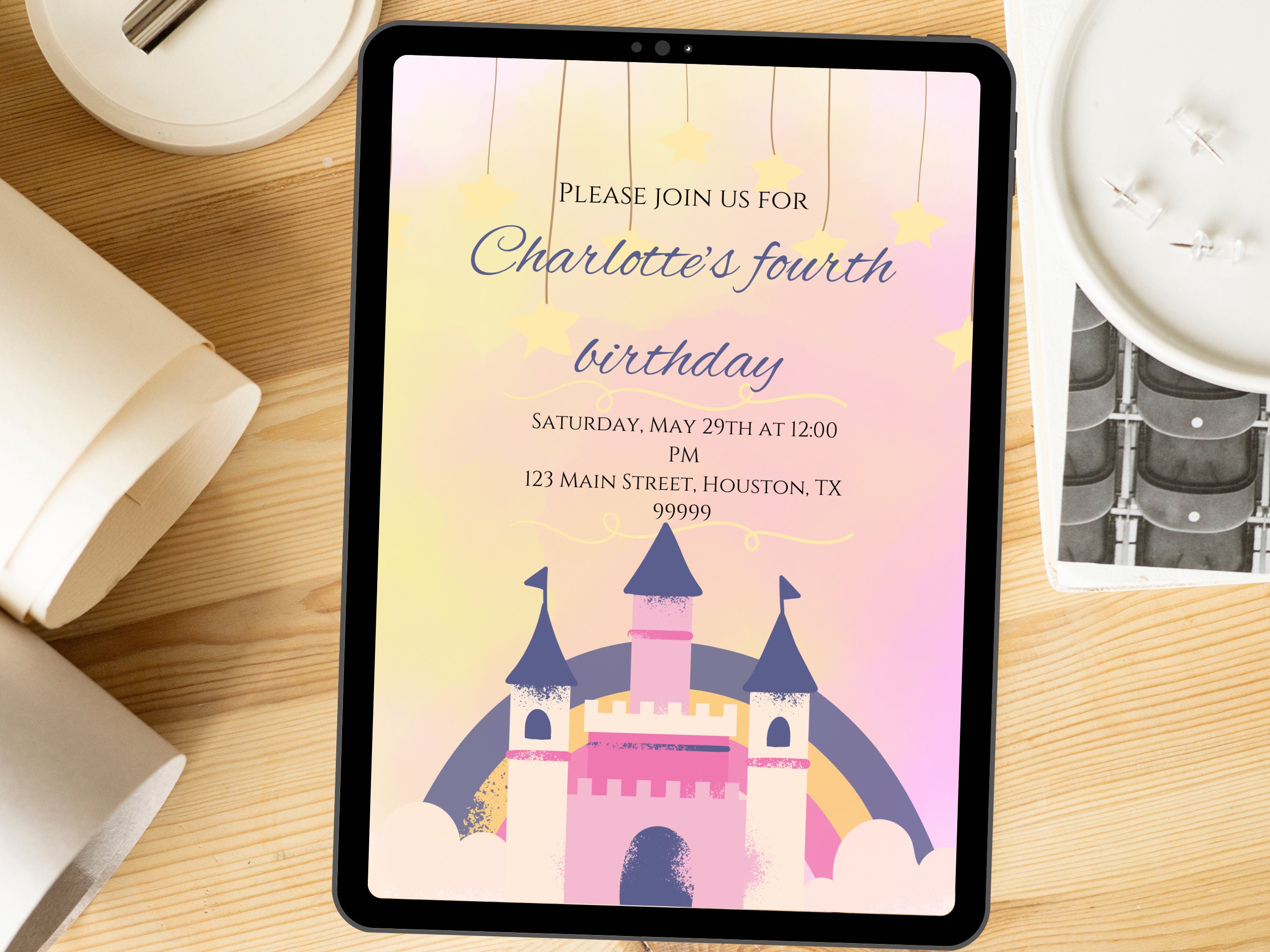 Princess Castle Birthday Invitation Castle Rainbow Customizable ...
