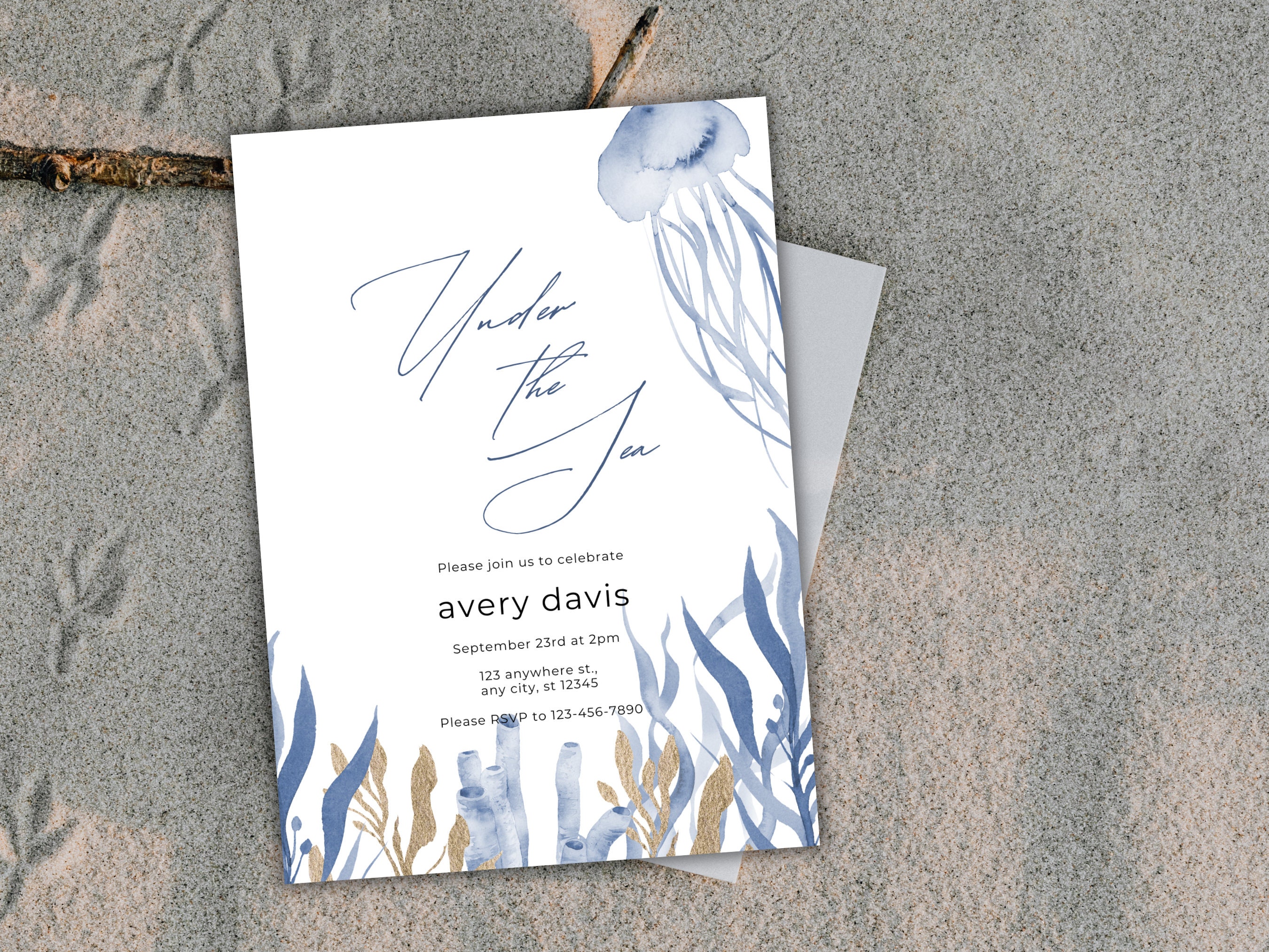 Beach Party Invitation, Under the Sea, Beach Watercolor Invite, Coastal ...