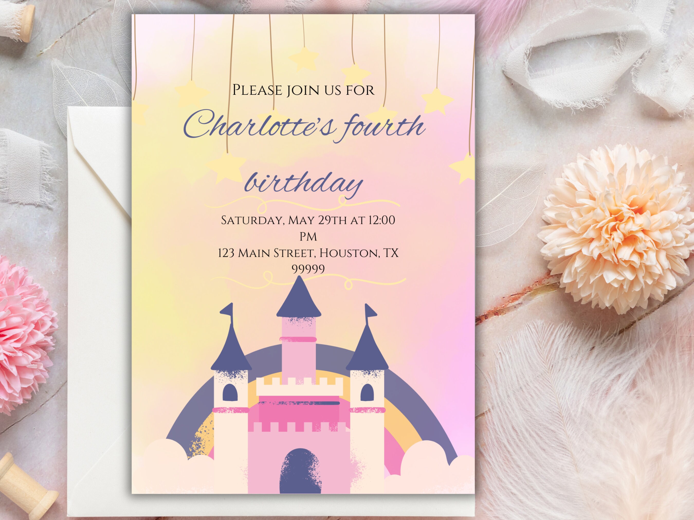 Princess Castle Birthday Invitation Castle Rainbow Customizable ...