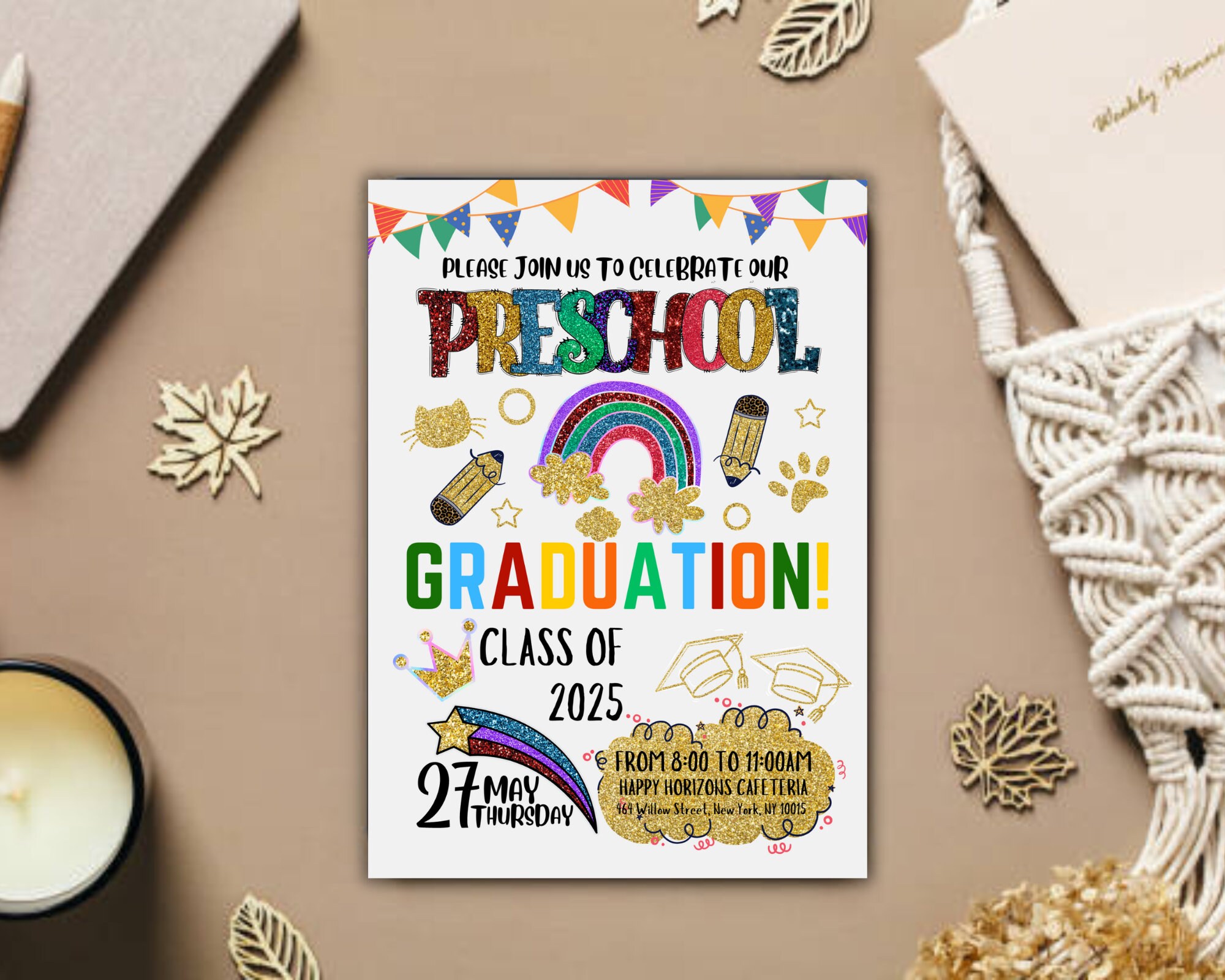 Editable Preschool Graduation Invitation, Printable or Textable ...