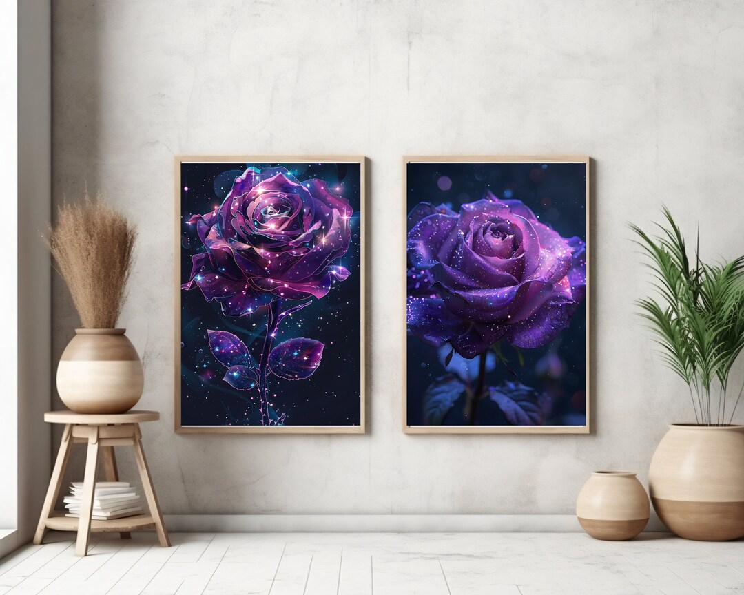 Purple Rose Canvas Fine Art Print for Wall Decor, Botanical Watercolor ...