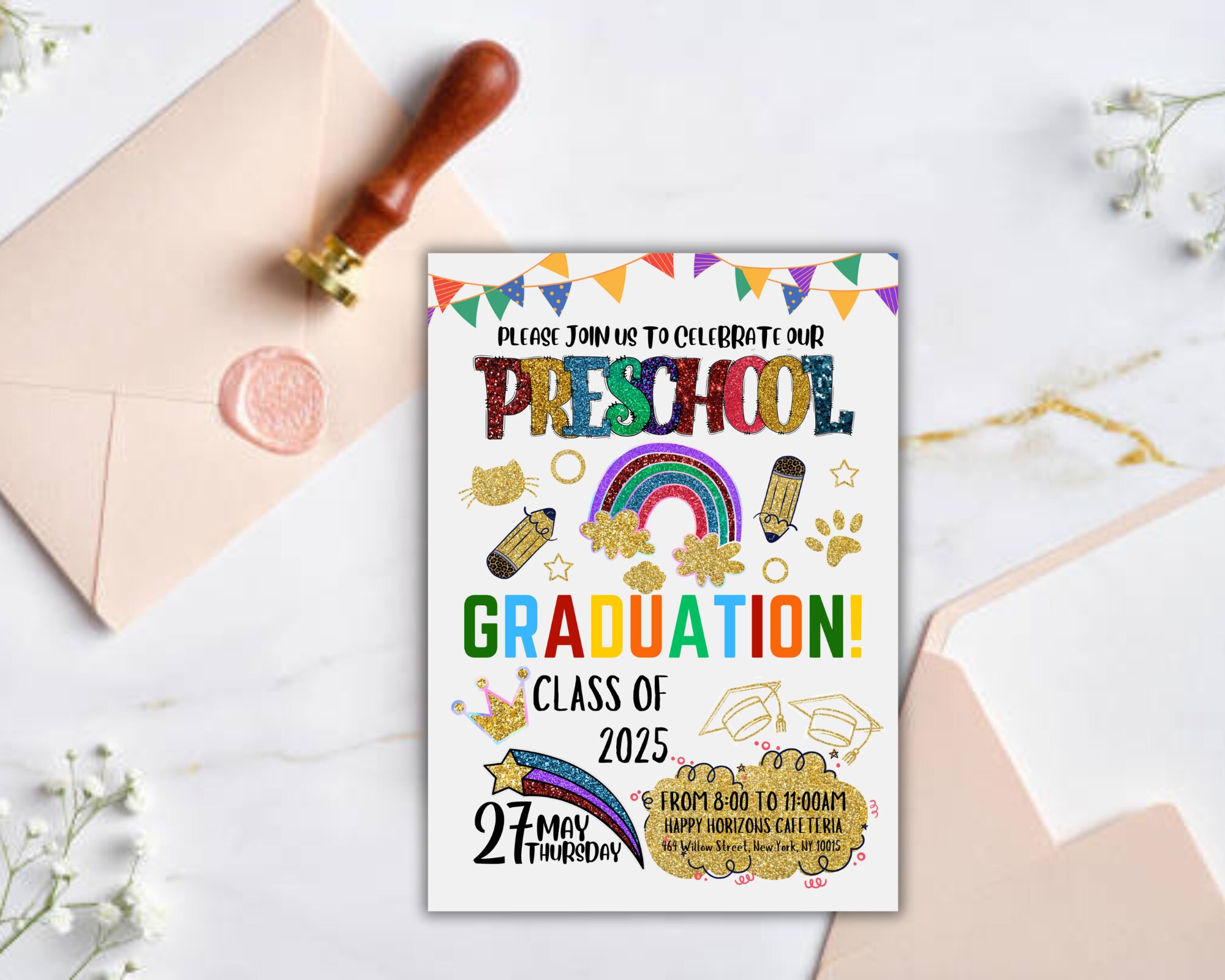 Editable Preschool Graduation Invitation, Printable or Textable ...
