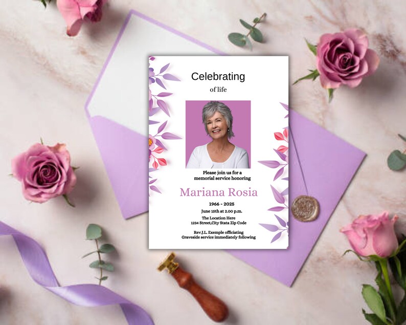 Funeral Announcement, Memorial Service Invite, Photo Funeral Evite ...