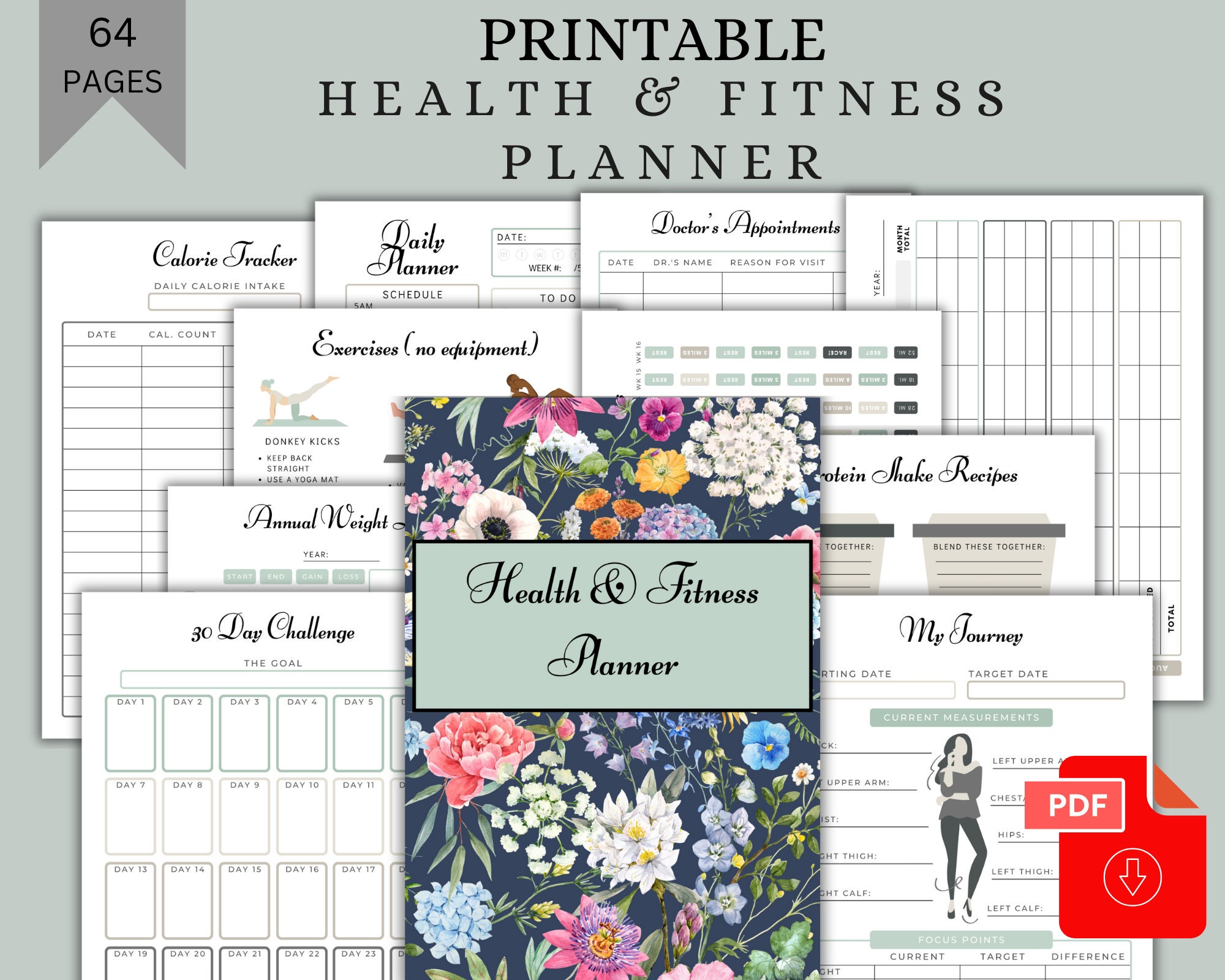 Printable Health and Fitness Planner Bundle, Fitness Journal, Diet ...