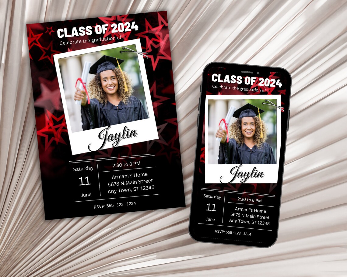 Graduation Invitation Template Printable Editable Electronic Graduation ...