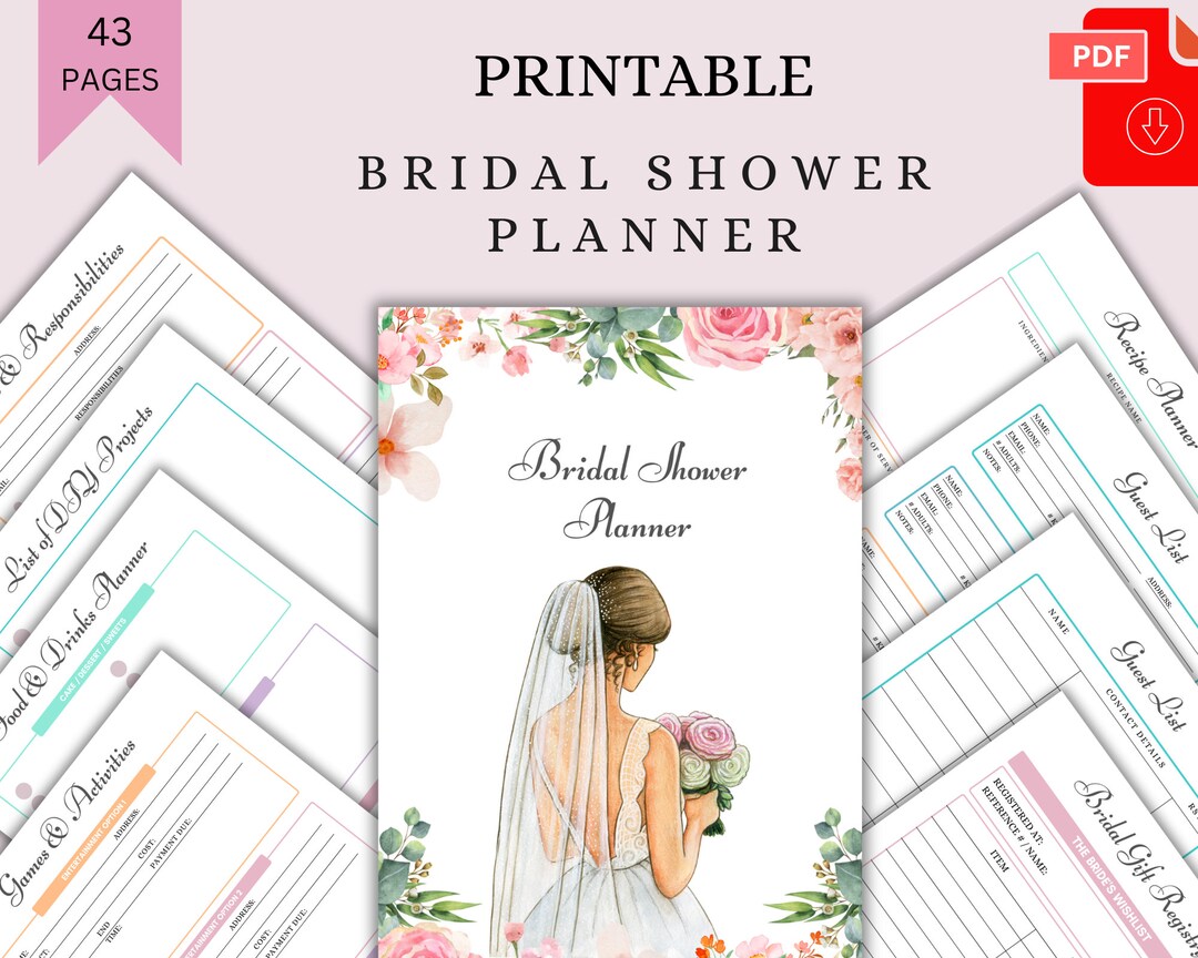 Bridal Shower Checklist, How to Plan A Bridal Shower, Printable Planner, Instant Download ...