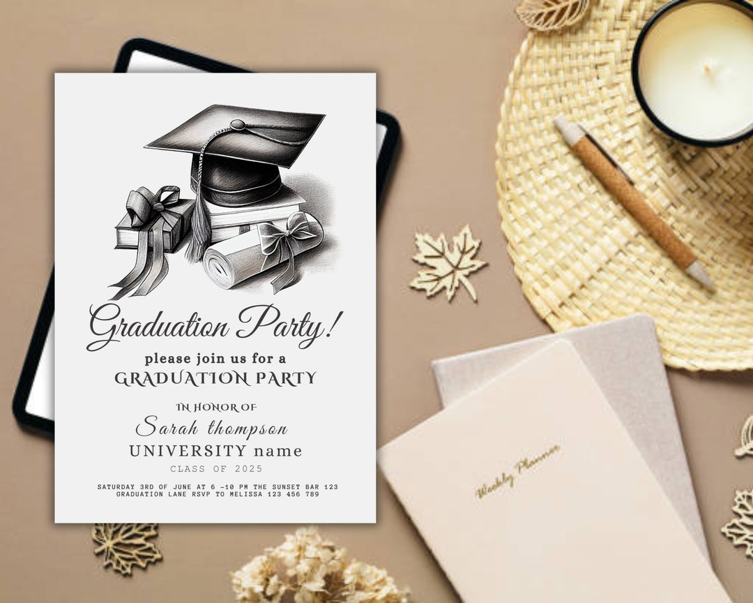 Graduation Invitation Template Printable Editable Electronic Graduation ...