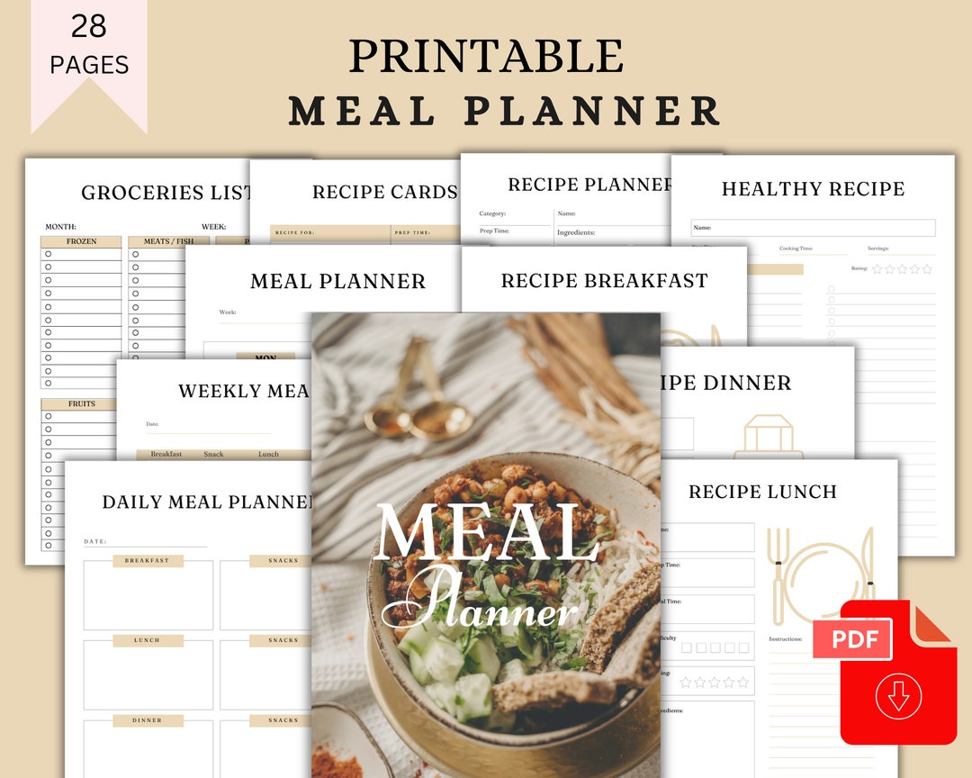 Meal Planner Printable, Weekly Food Diary, Meal Tracker, Food Journal ...