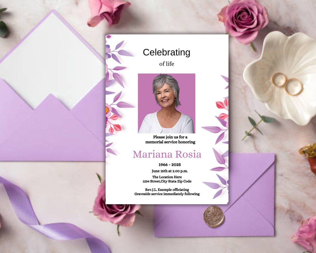 Funeral Announcement, Memorial Service Invite, Photo Funeral Evite ...