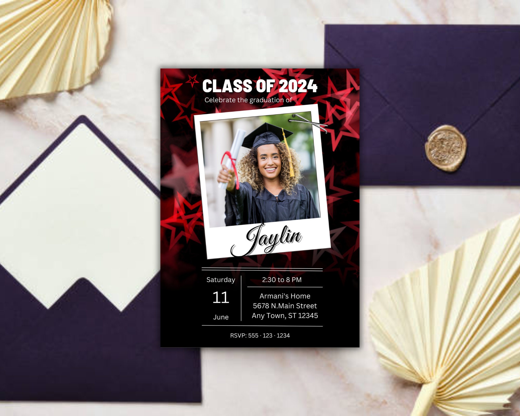 Graduation Invitation Template Printable Editable Electronic Graduation ...