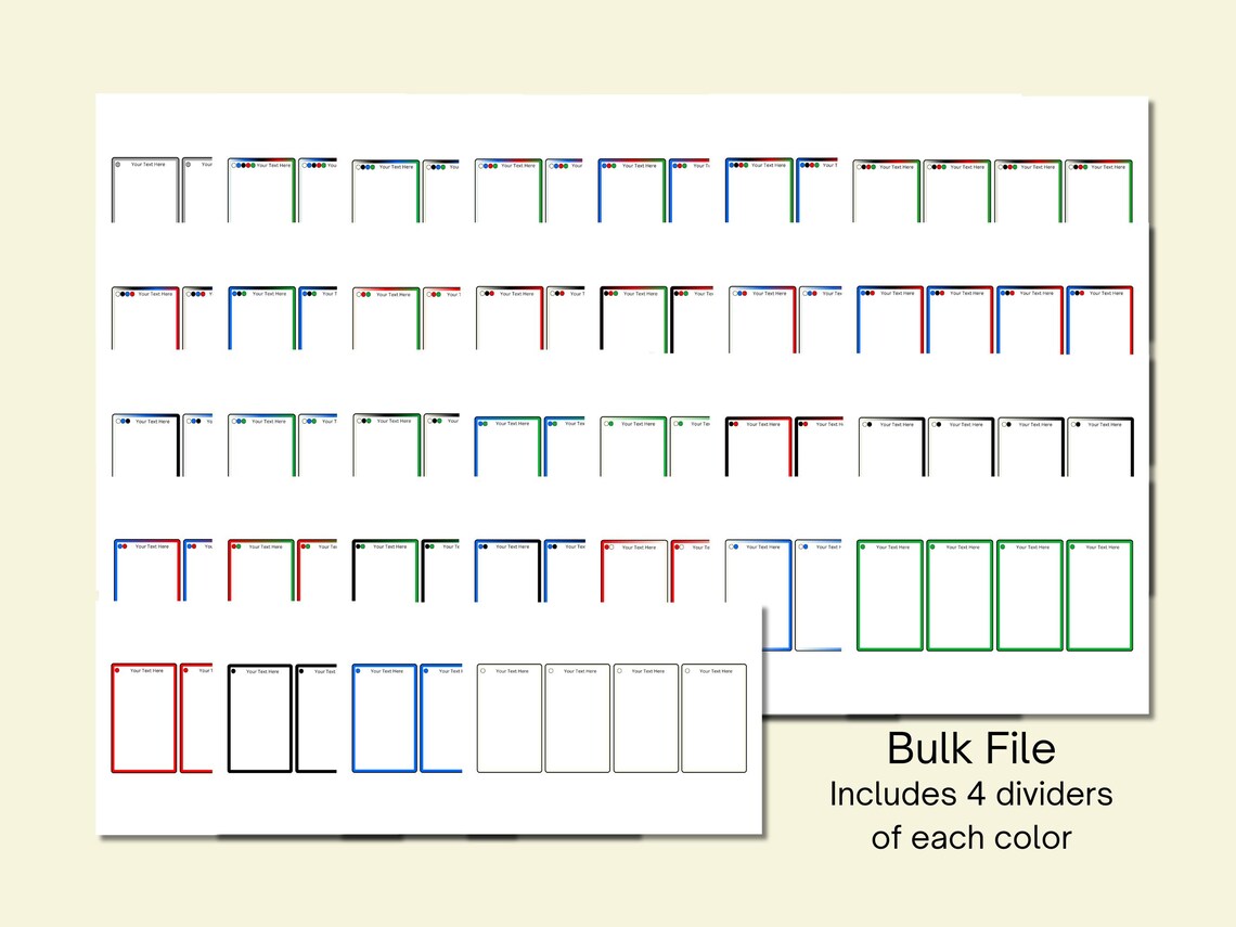 Printable Trading Card Dividers With Editable Text to Organize by Color ...