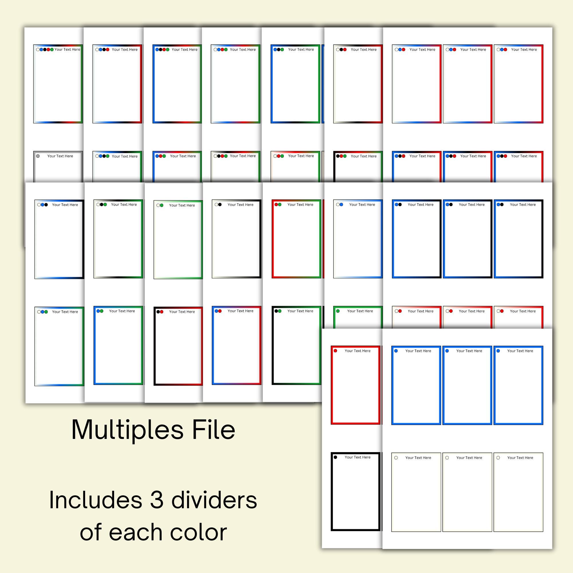 Printable Trading Card Dividers With Editable Text to Organize by Color ...
