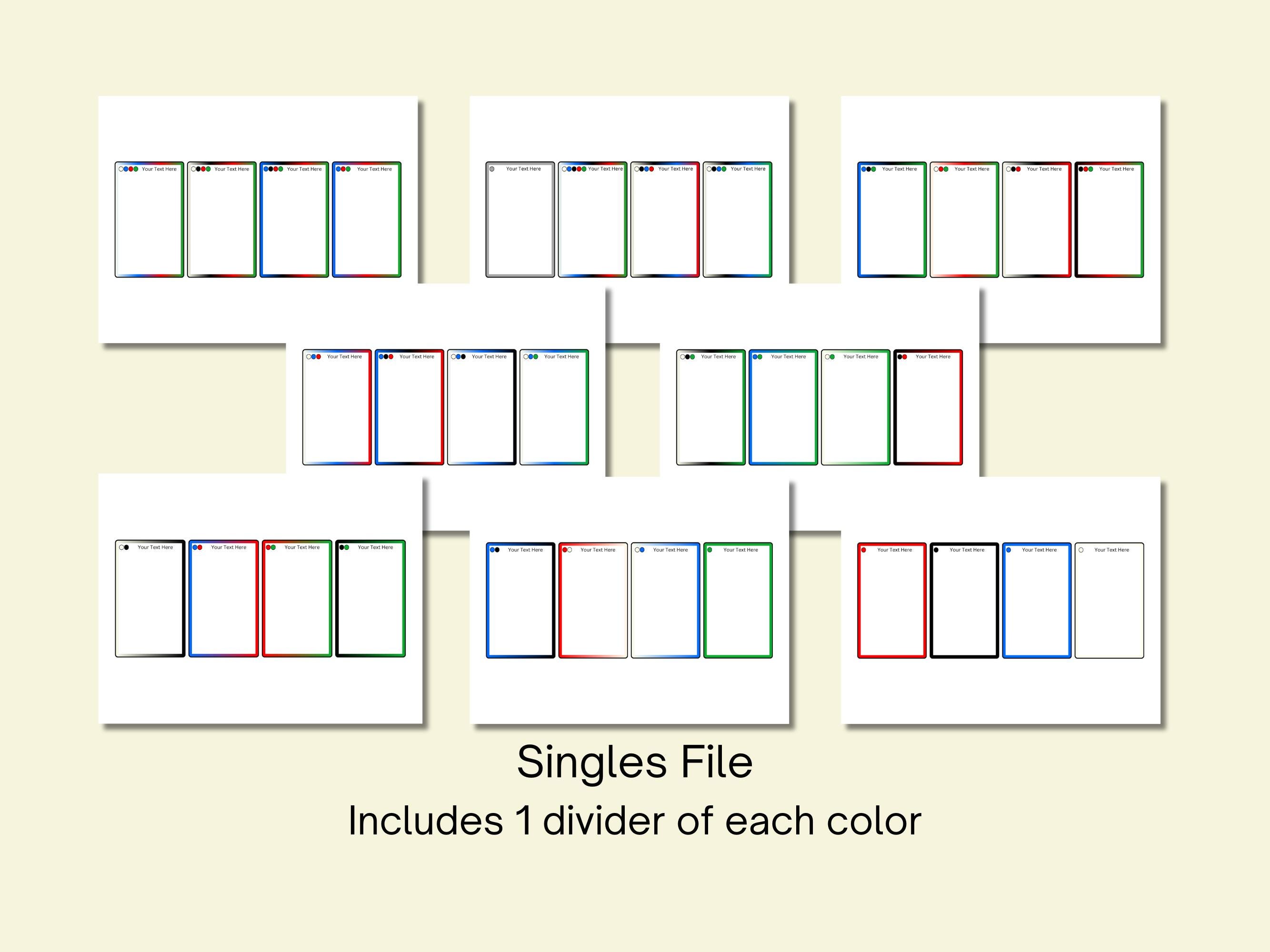 Printable Trading Card Dividers With Editable Text to Organize by Color ...
