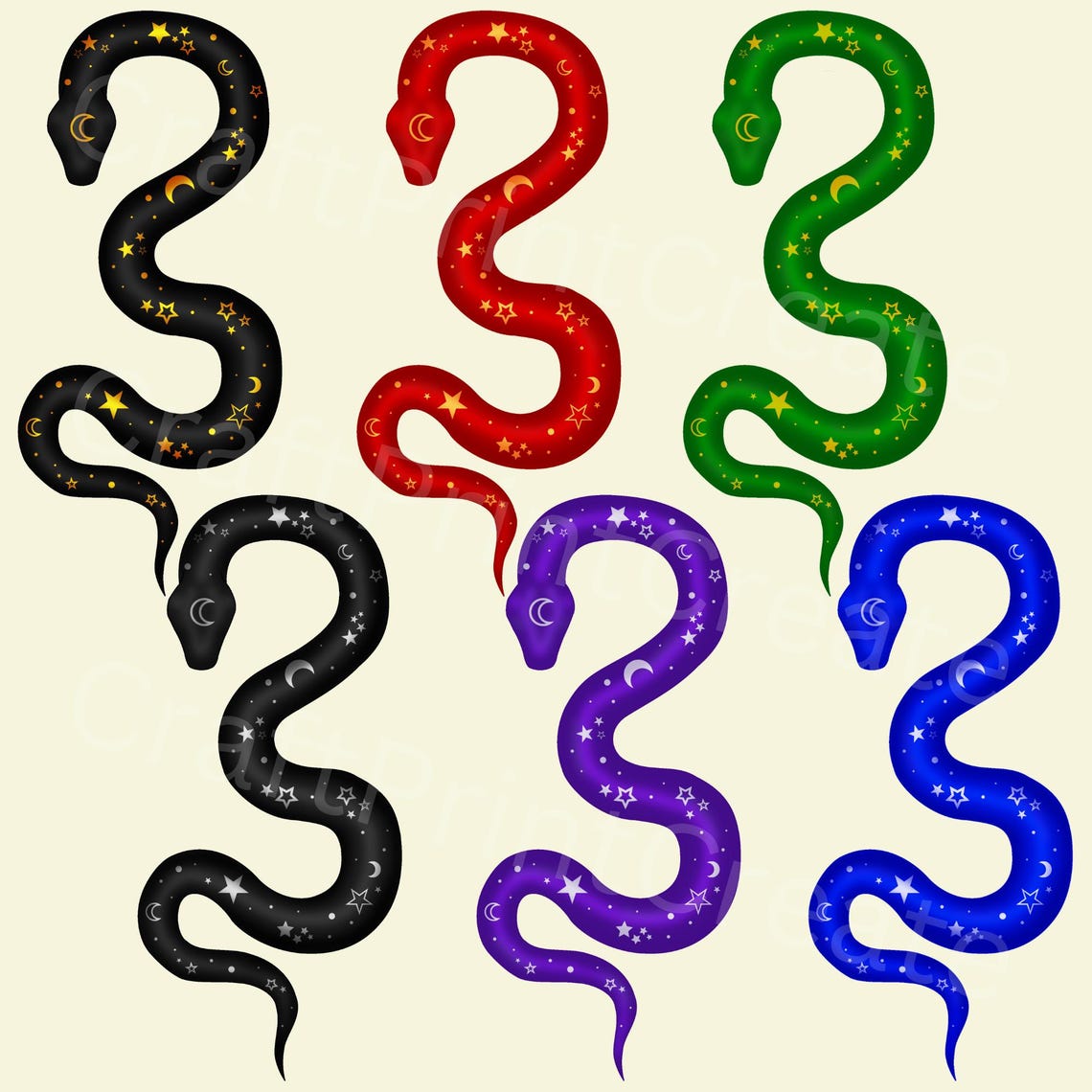 Celestial Snake Bookmarks With Moons & Stars | Printable | DIY Print ...