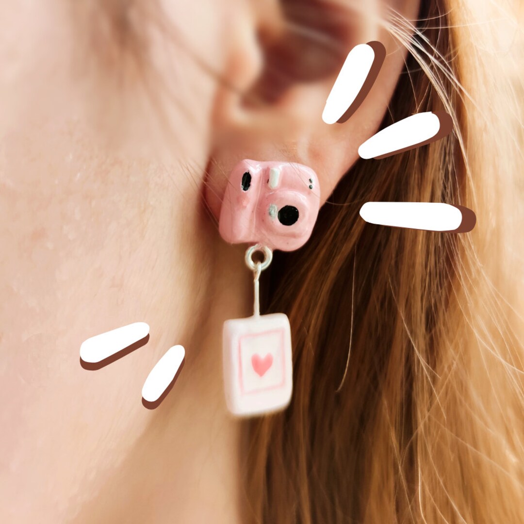 Handmade Polaroid Camera Photography Clay Earrings - Etsy