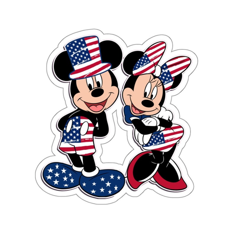Patriotic Mickey and Minnie Mouse 4th of July Kiss-cut Stickers ...