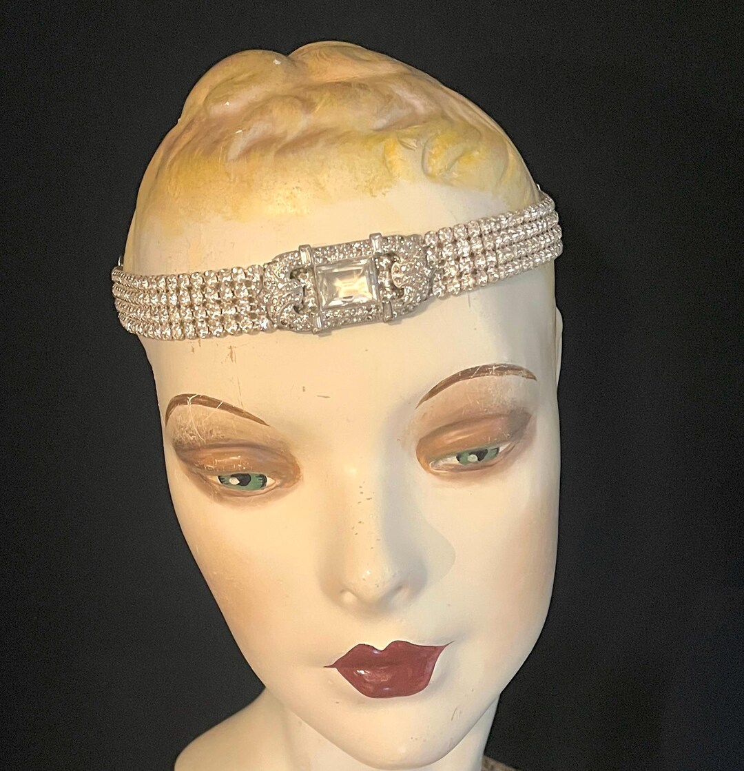 Antique Ornate 1920s Flapper Metallic Bullion Rhinestone Paste Headband ...