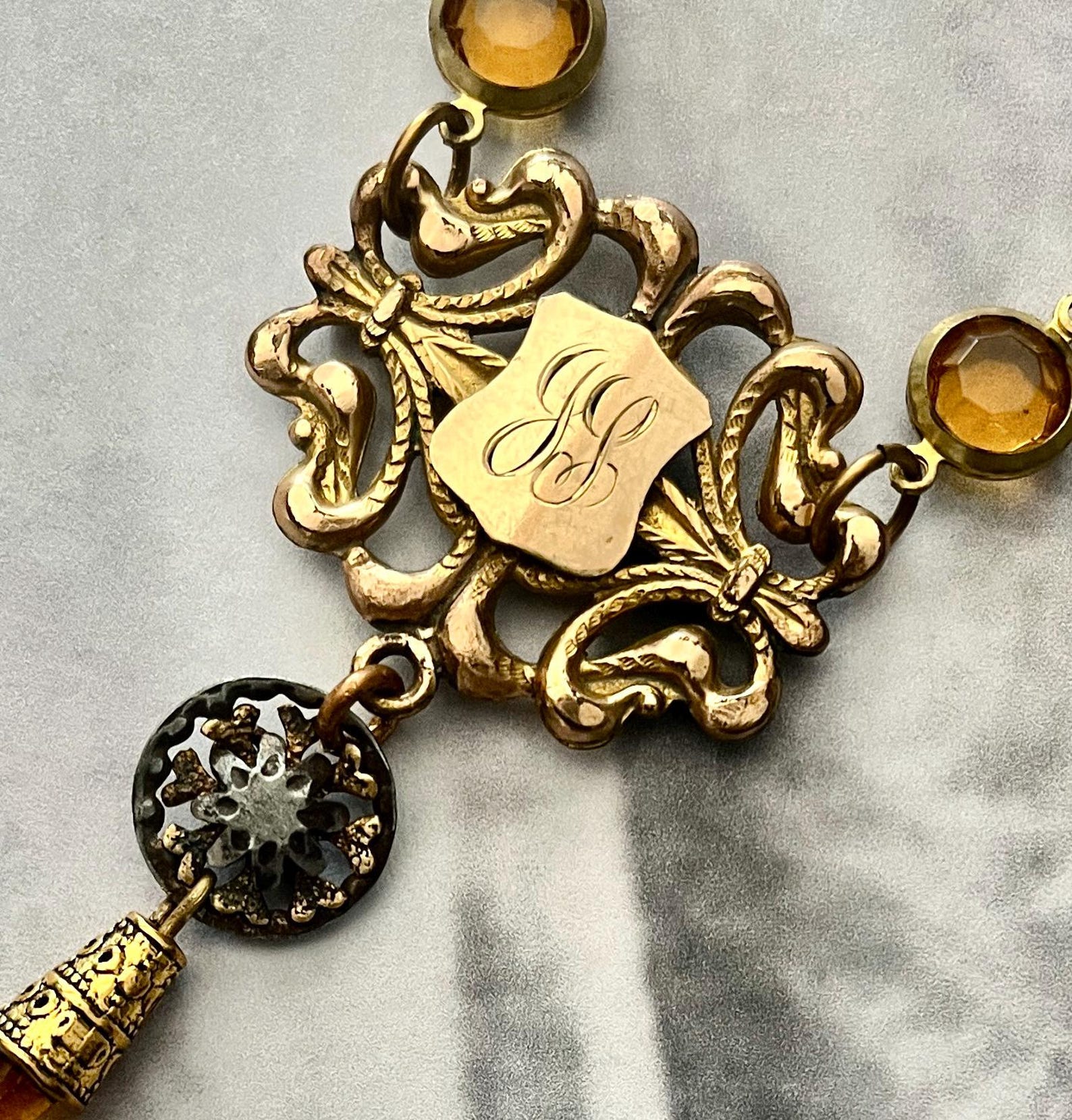 Delicate Antique Victorian Button Necklace, Gold Filled Pendant, Topaz ...