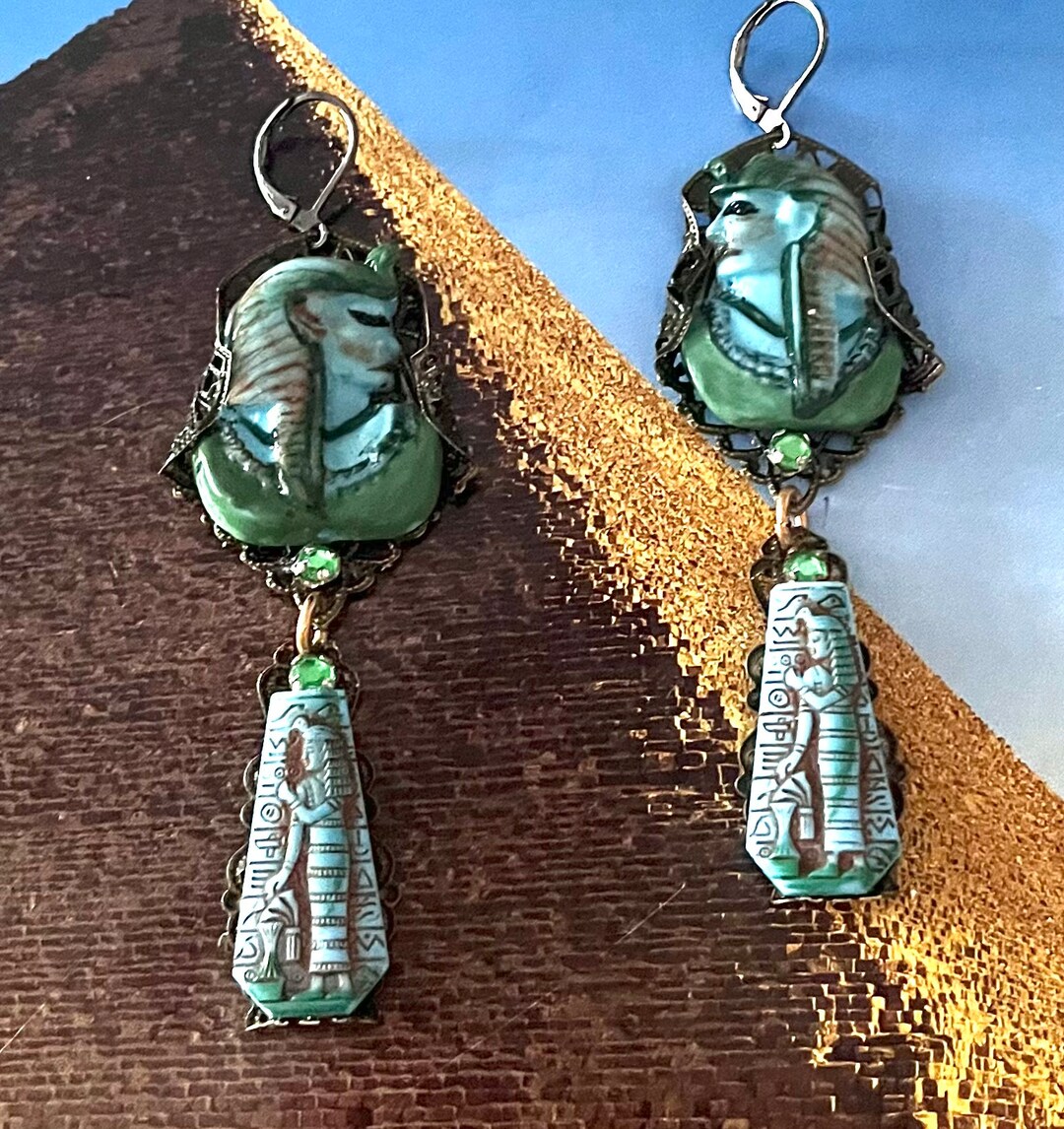 Vintage 1950s Selro, Selini Style Egyptian Revival Pharaoh Earrings ...