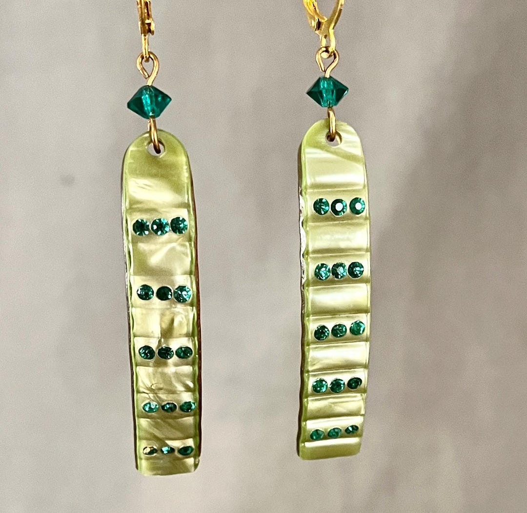 Original 1920s, 1930s Art Deco Celluloid & Rhinestone Earrings, Nile ...