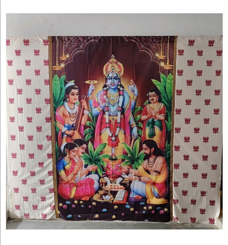 Elegant Crush Satin Traditional Backdrop Cloth for Pooja Decorations ...