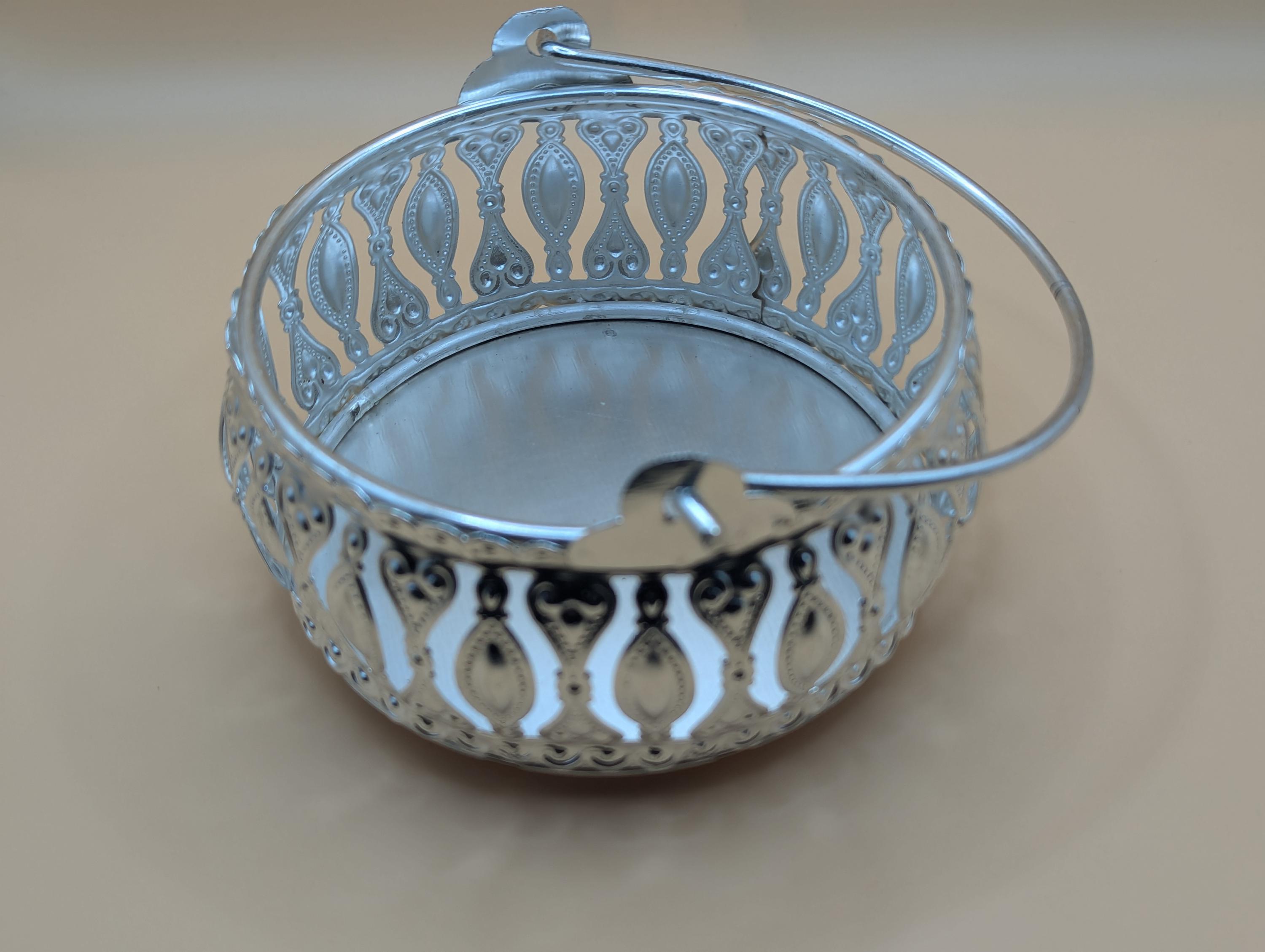 German Silver Flower Basket With Handle - Etsy