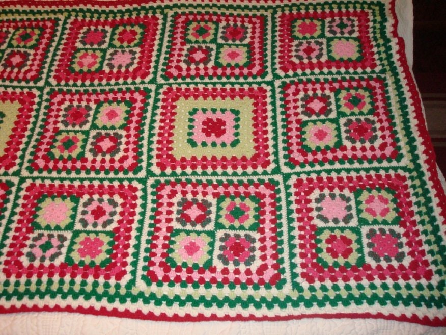 Granny Square Throw - Crochet Pattern, Blanket, Christmas, Holiday ...