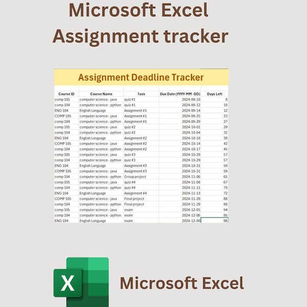 Assignment Tracker Excel - Etsy