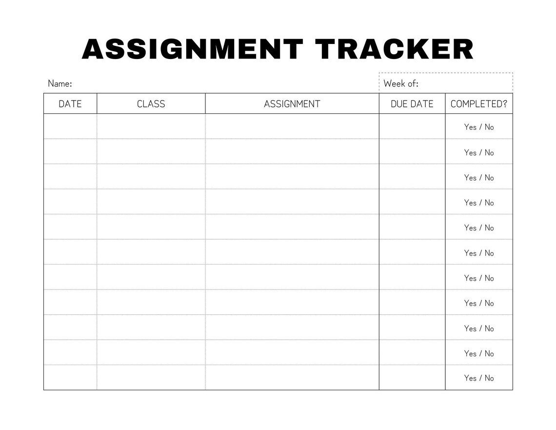Simple Assignment Tracker Bundle for Parents (black and White) - Etsy