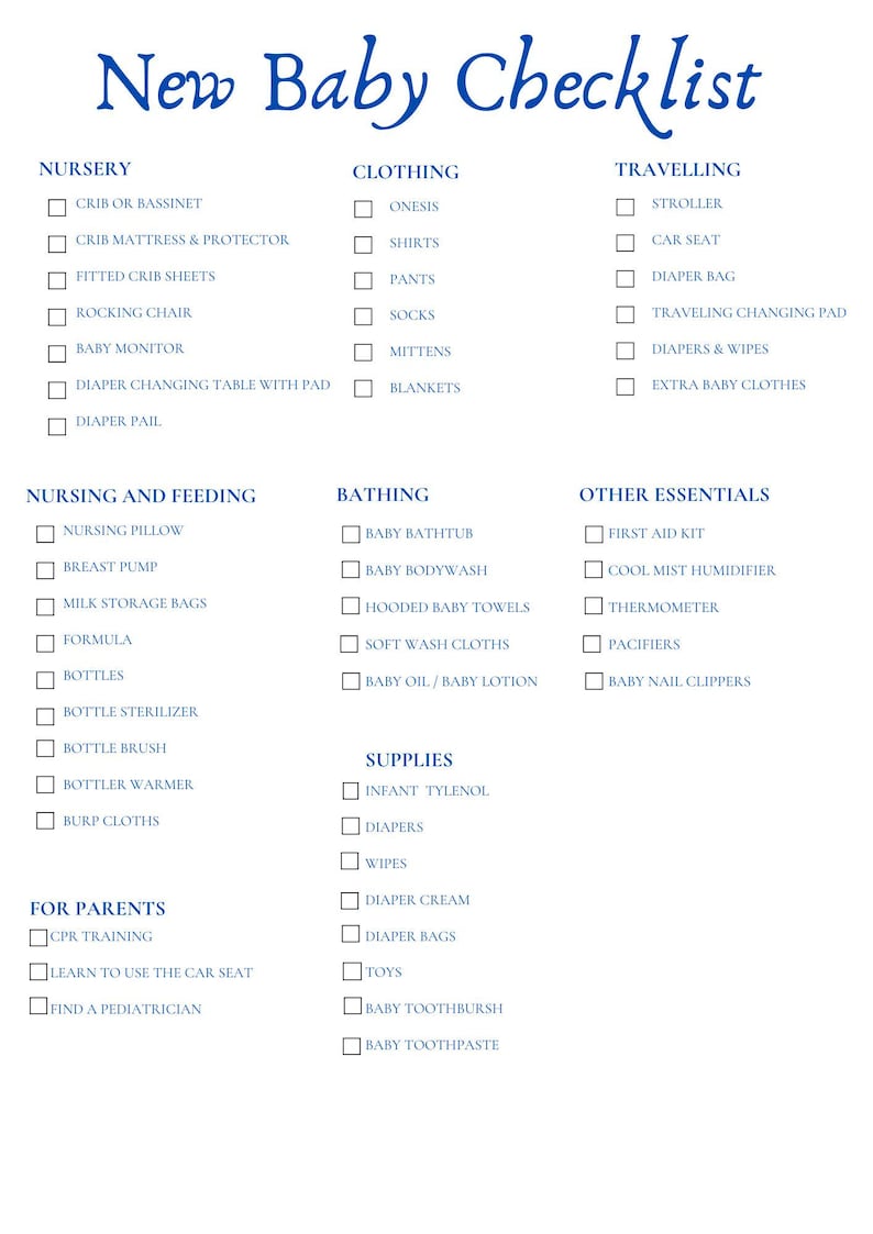 New Baby Checklists (printable) - Etsy UK