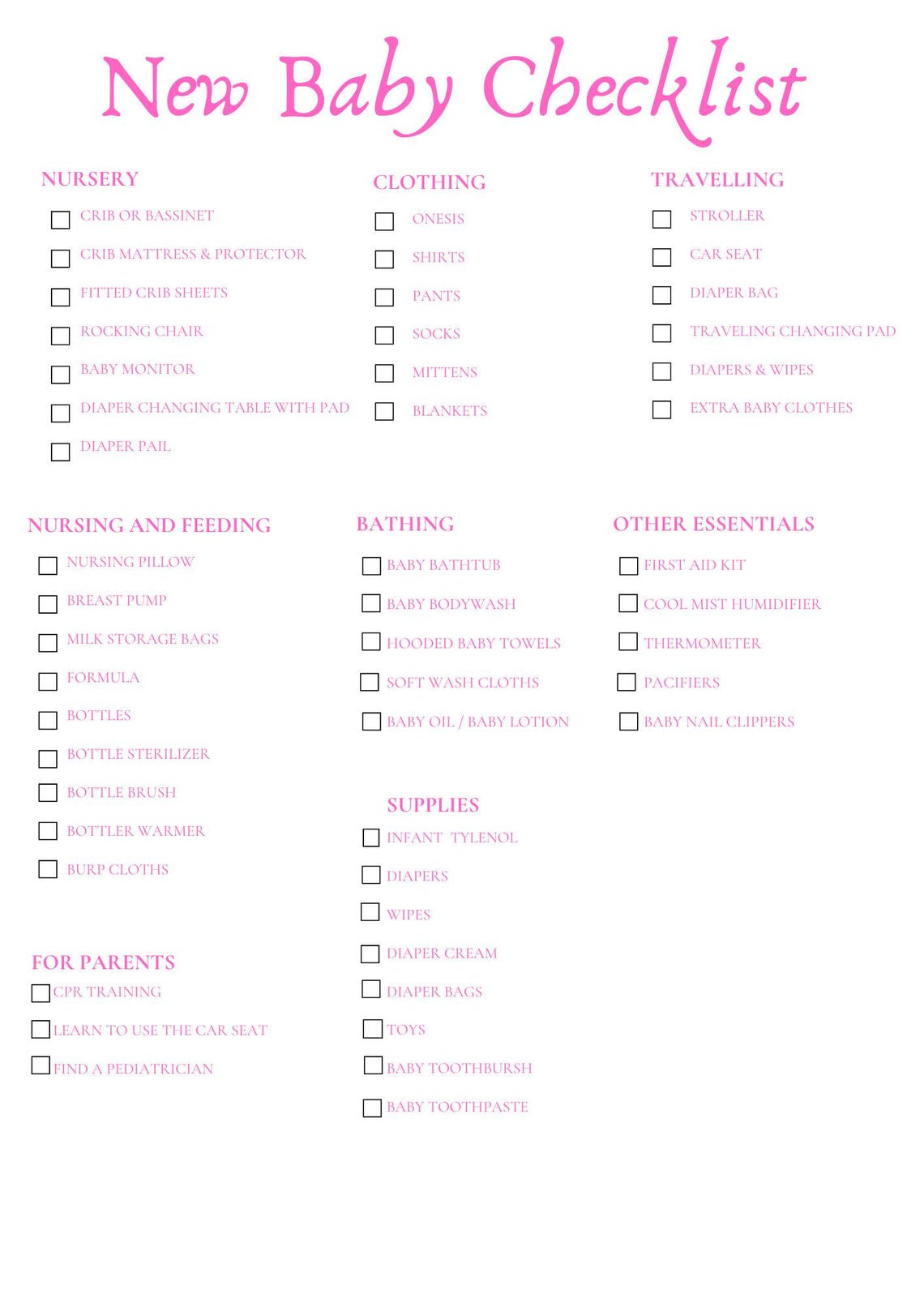 New Baby Checklists (printable) - Etsy