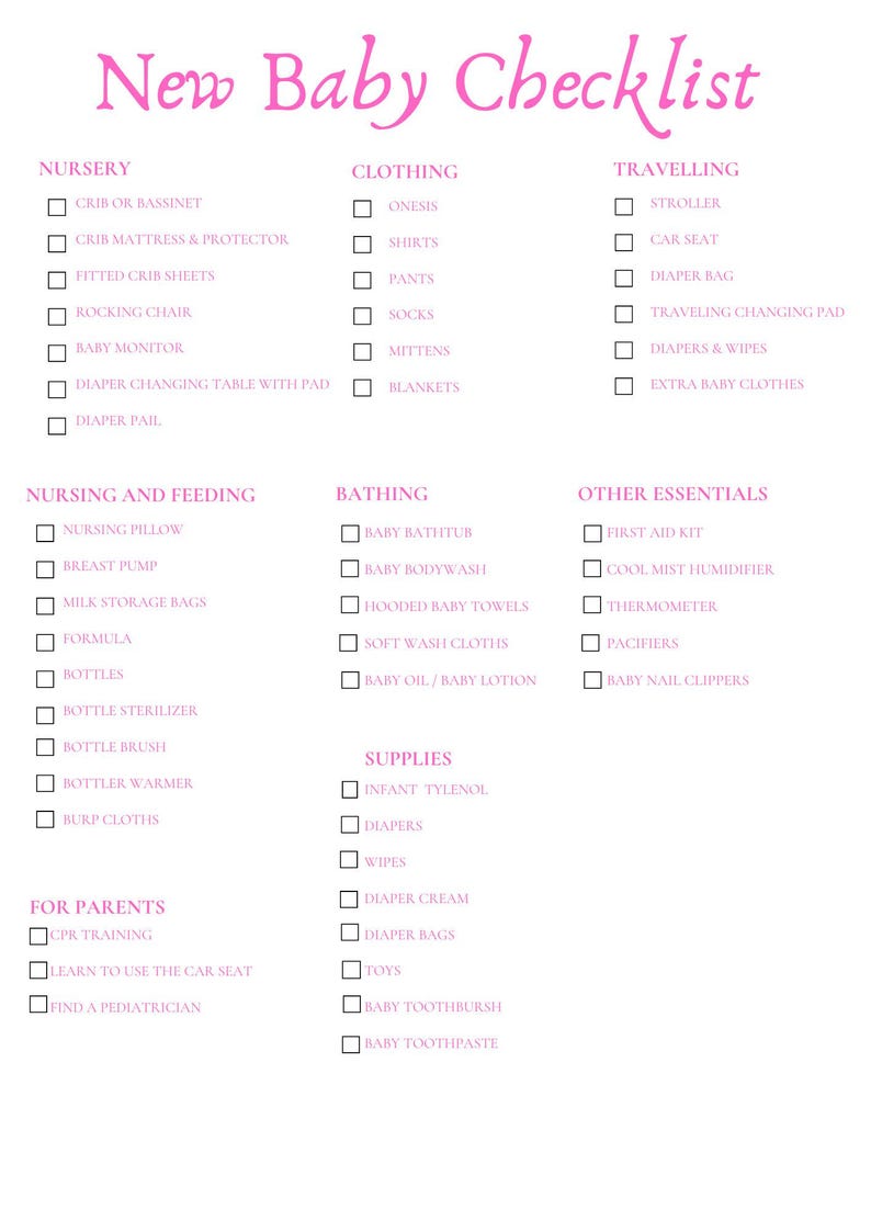 New Baby Checklists (printable) - Etsy UK