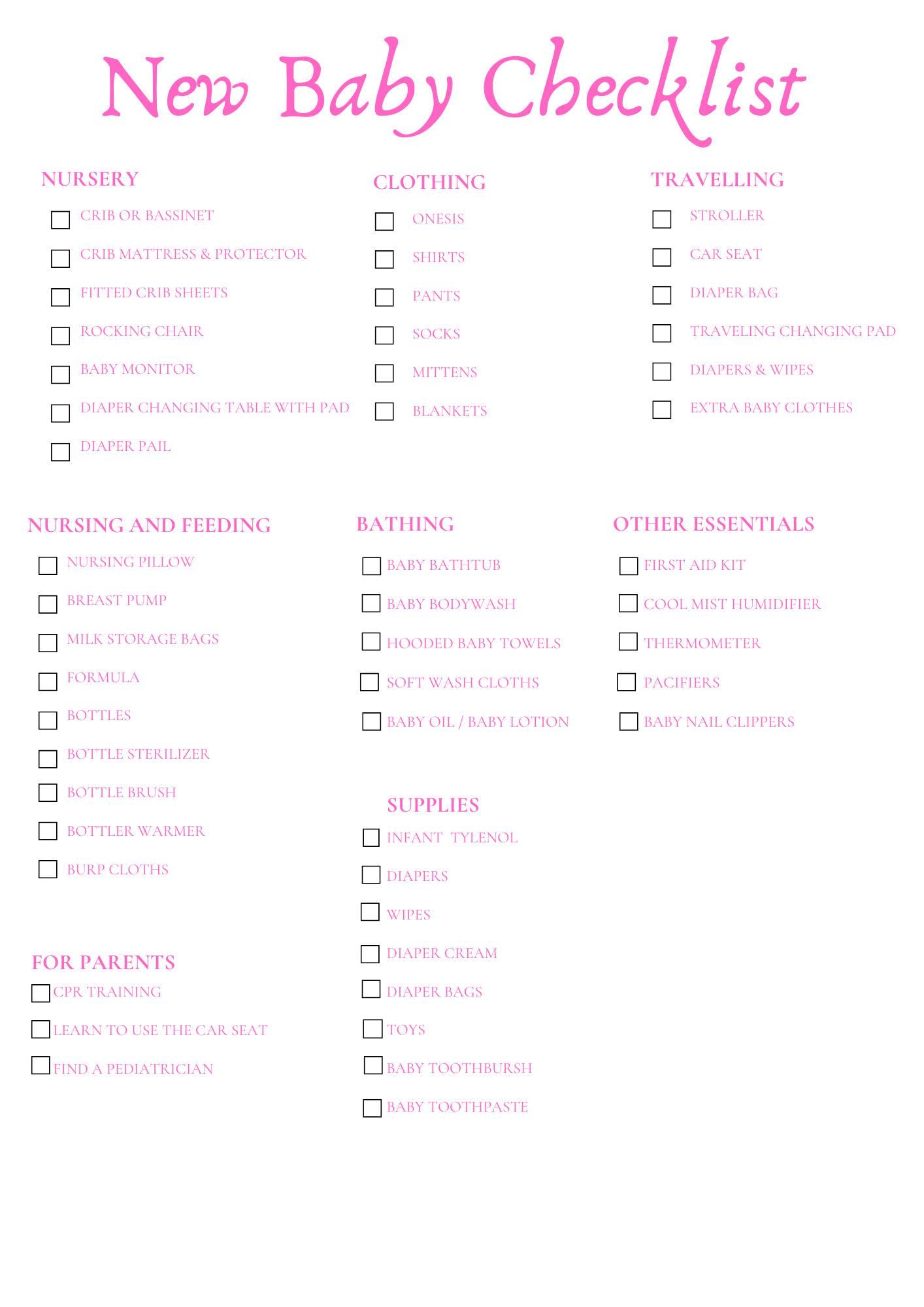 New Baby Checklists (printable) - Etsy
