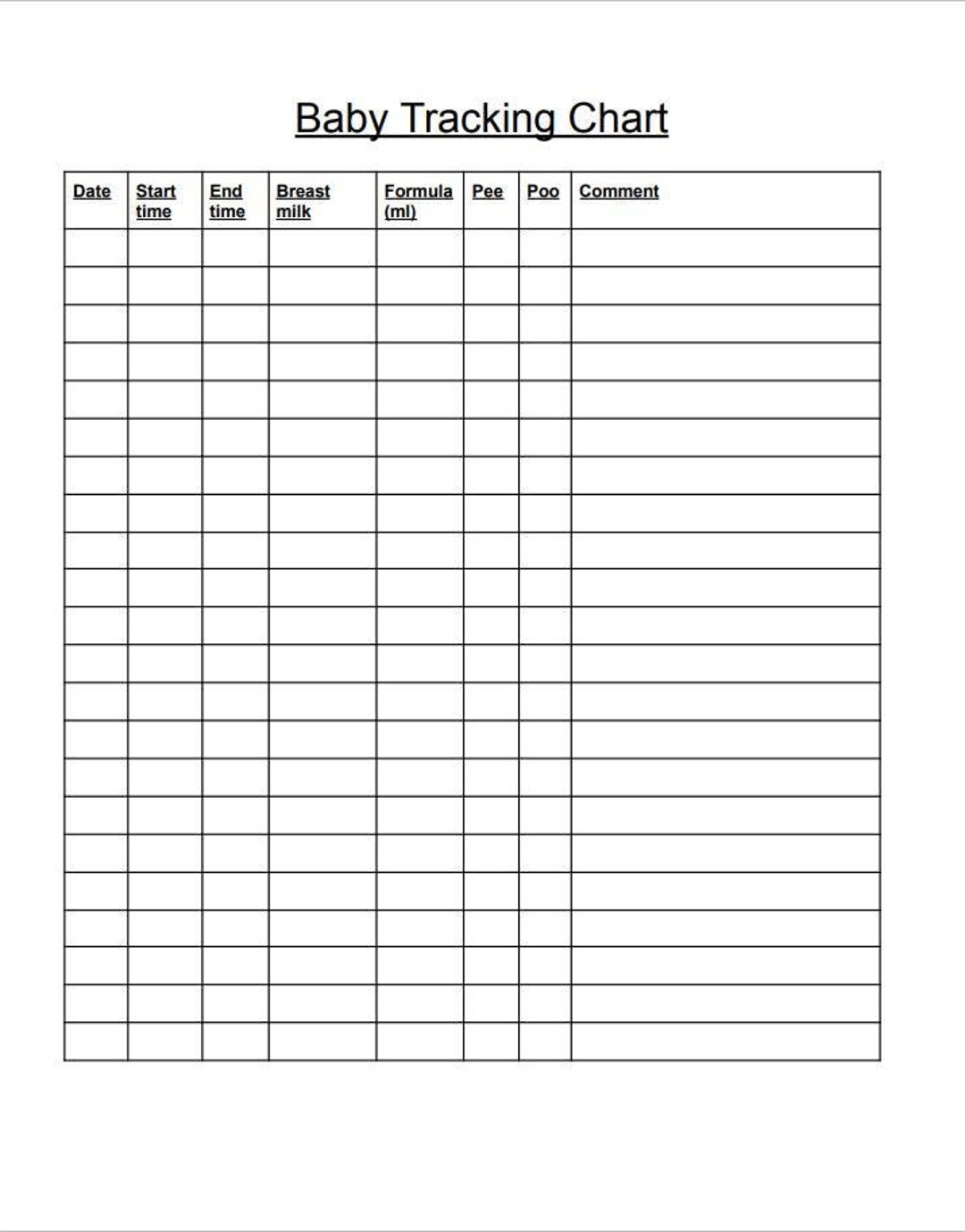 Printable Baby Tracking Chart - Etsy