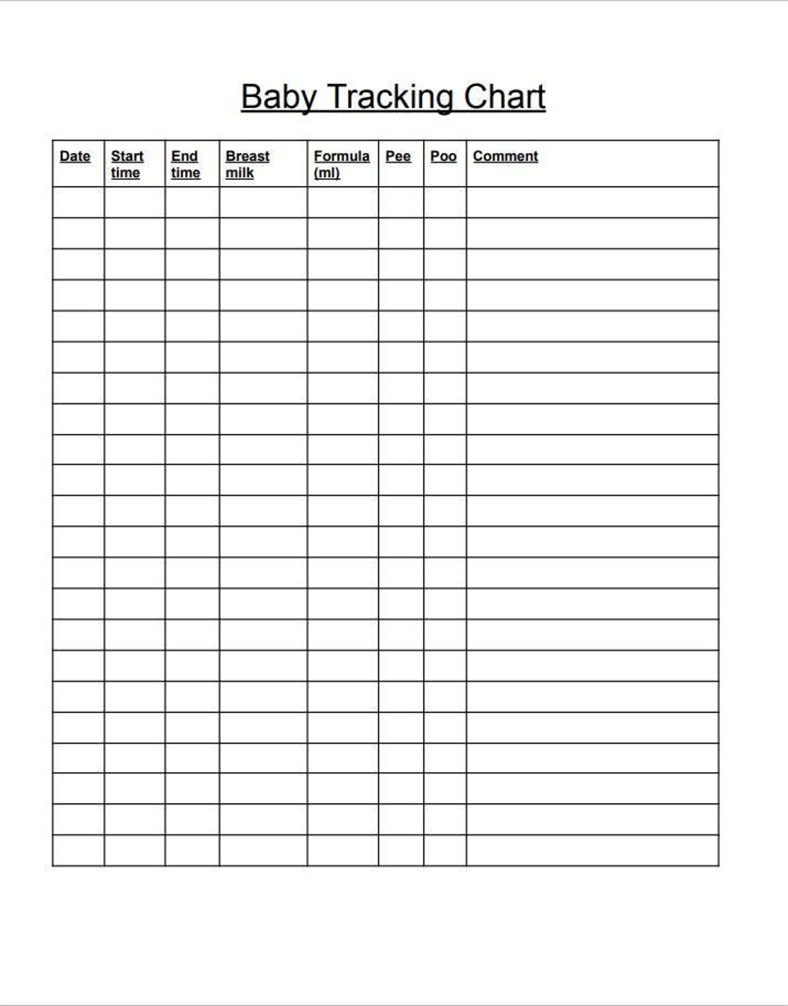 Printable Baby Tracking Chart - Etsy