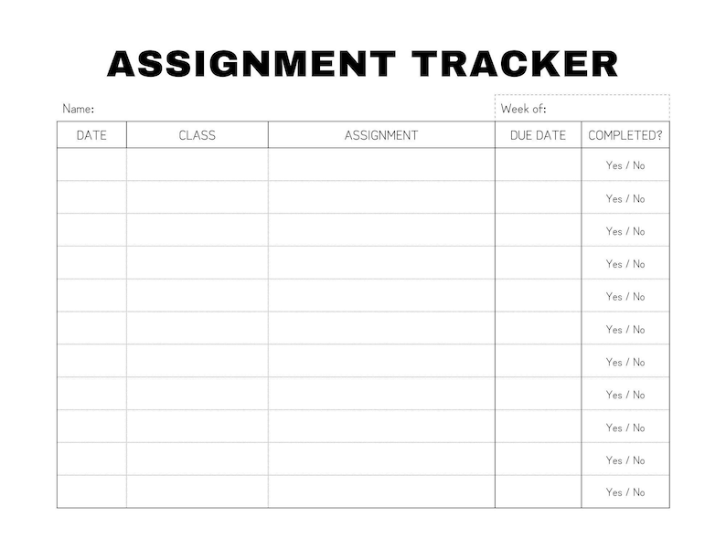 Assignment Tracker (landscape) - Etsy