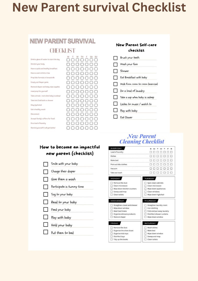 New Baby Checklist Bundle: Parent Survival Kit (printable & Editable ...
