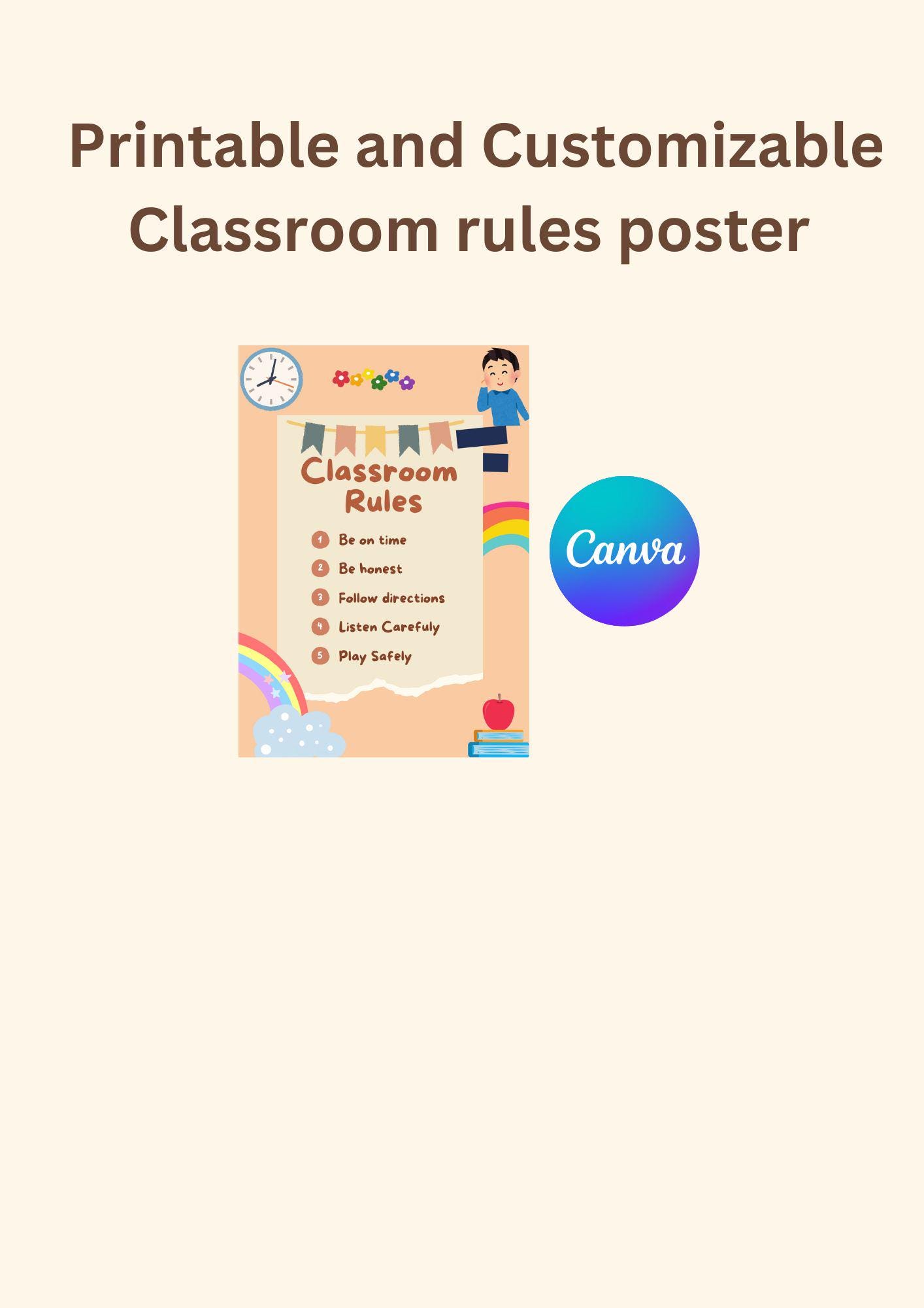 Printable and Customizable Classroom Rules Poster - Etsy