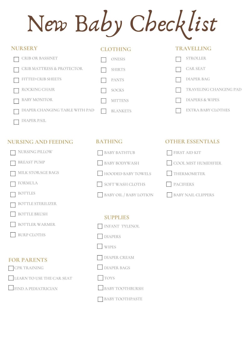 New Baby Checklists (printable) - Etsy UK