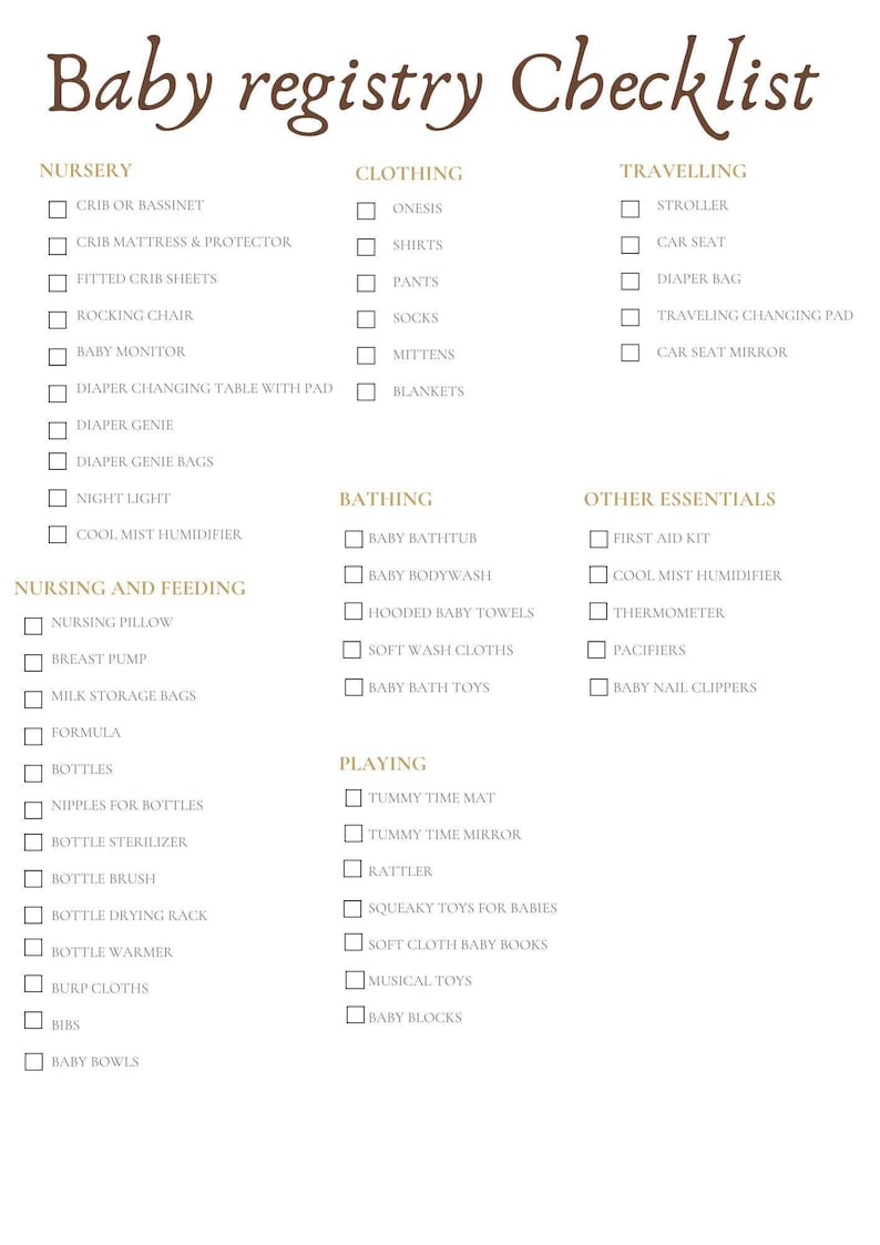 Baby Registry Checklist (printable) - Etsy