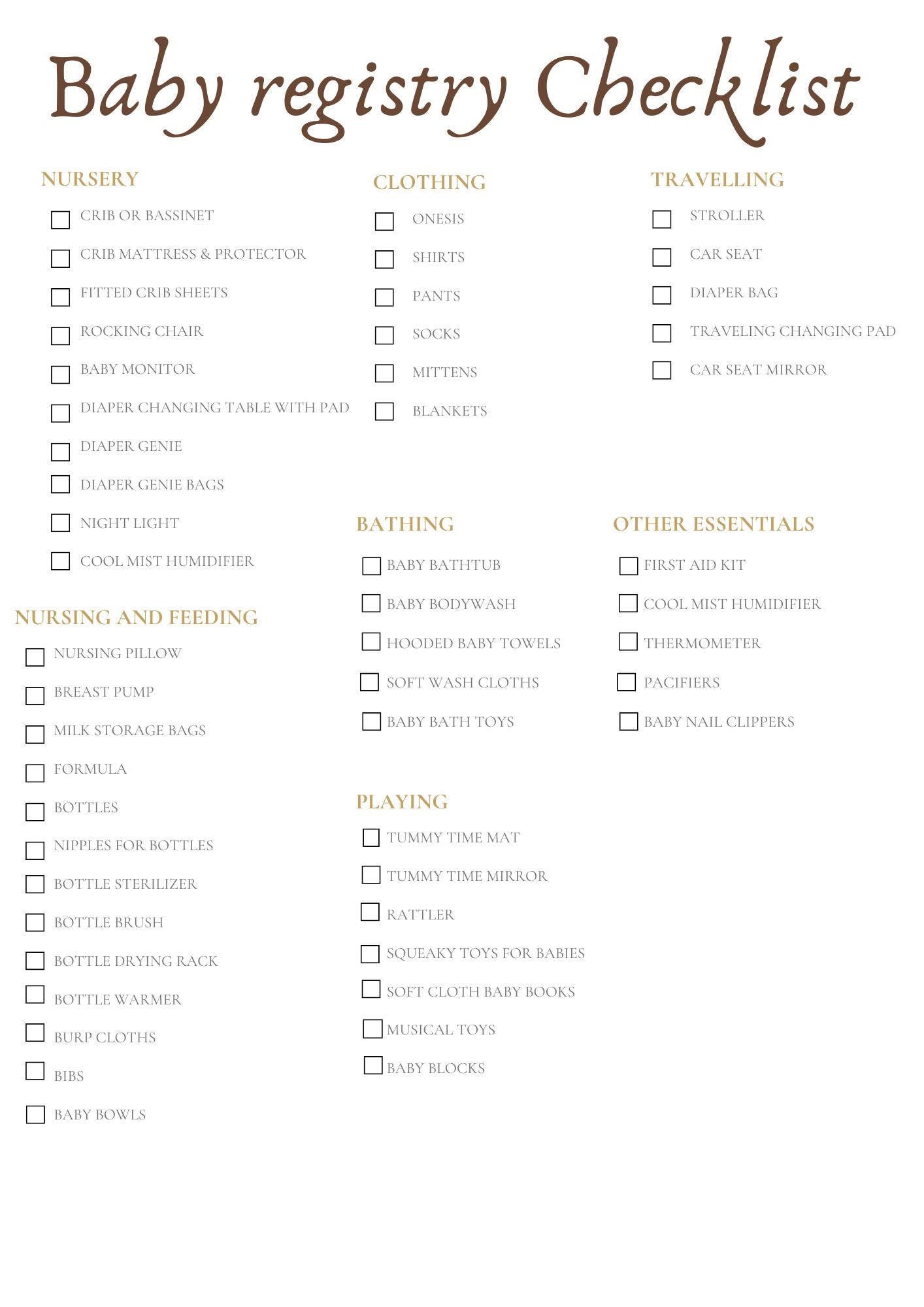 Baby Registry Checklist (printable) - Etsy