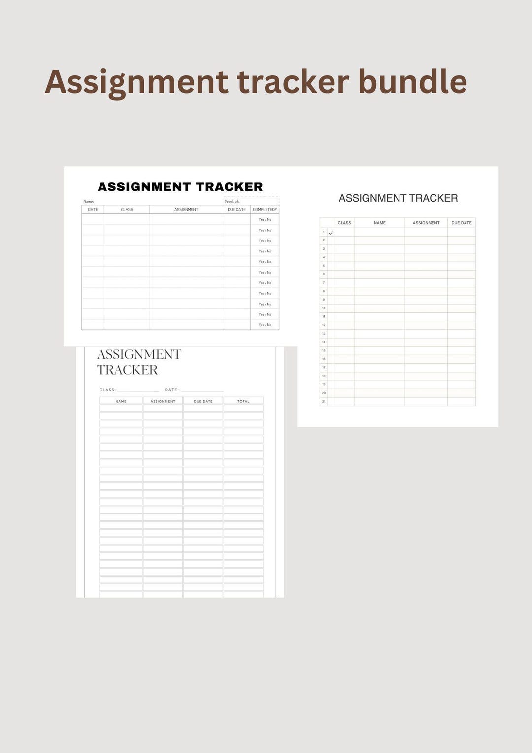 Simple Assignment Tracker Bundle for Parents (black and White) - Etsy