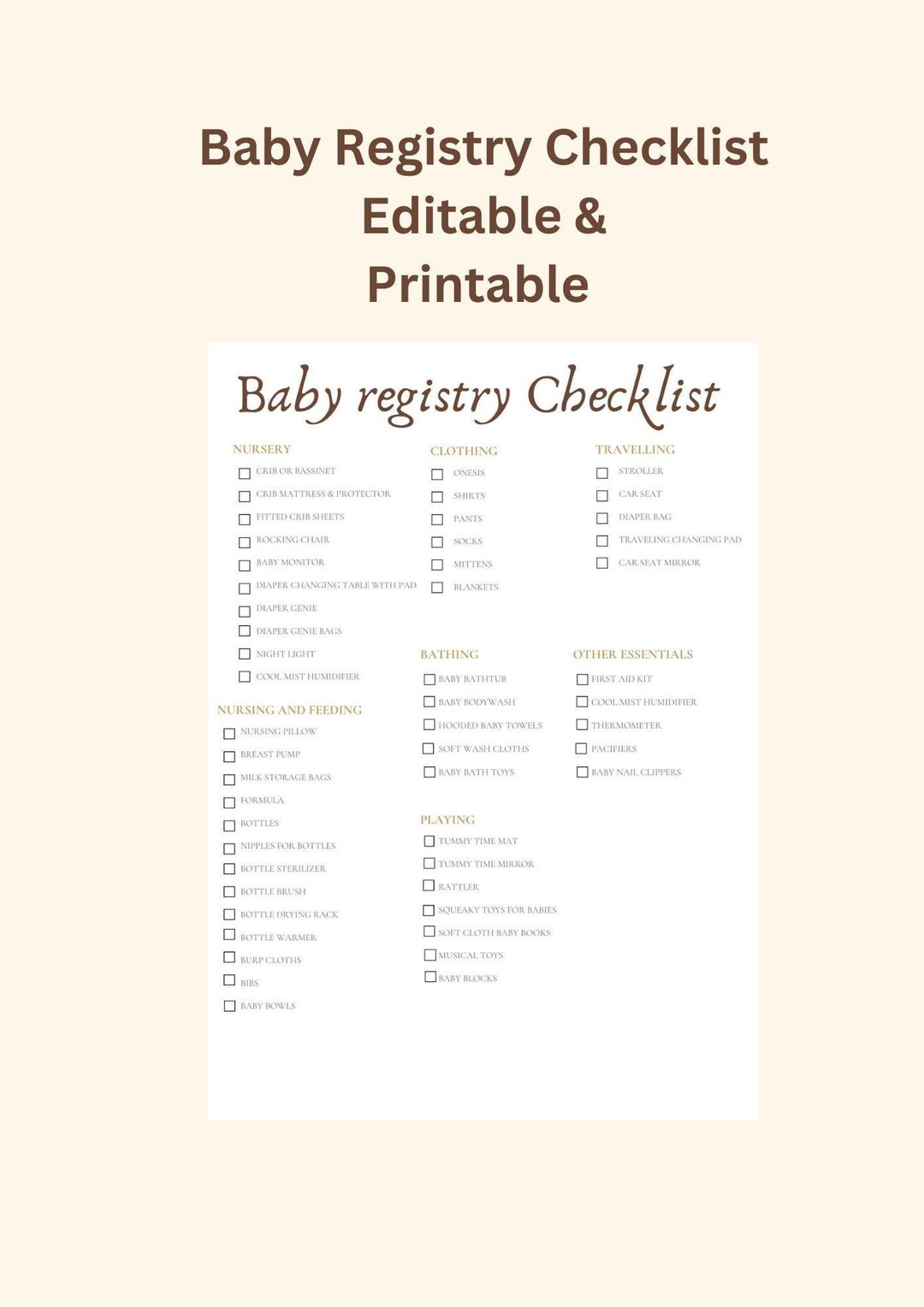 Editable and Printable Baby Registry Checklist - Etsy