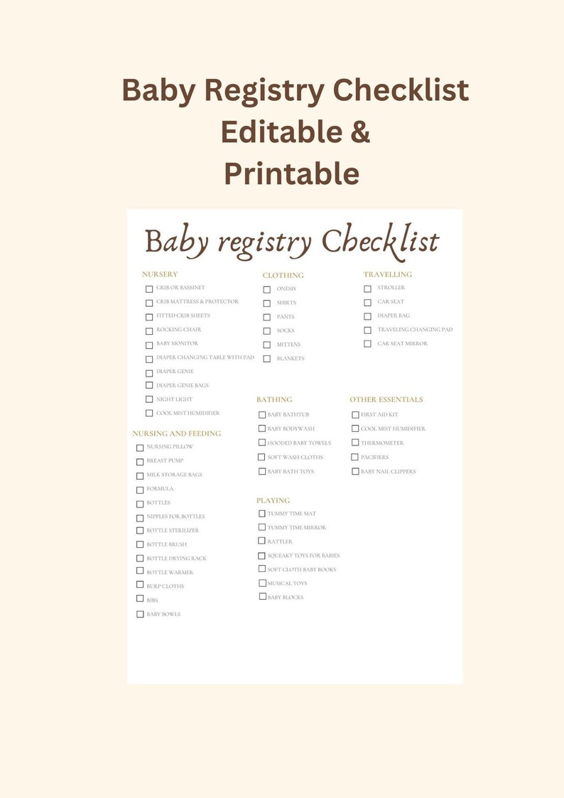 Editable and Printable Baby Registry Checklist - Etsy